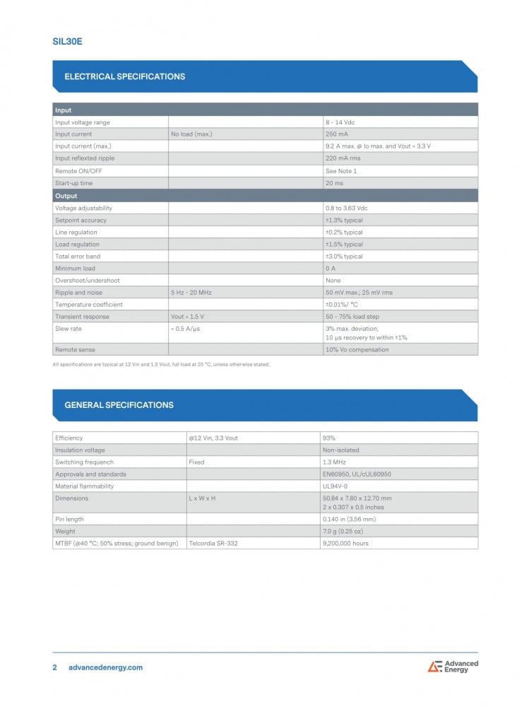 Artesyn SIL30E series datasheet page 2
