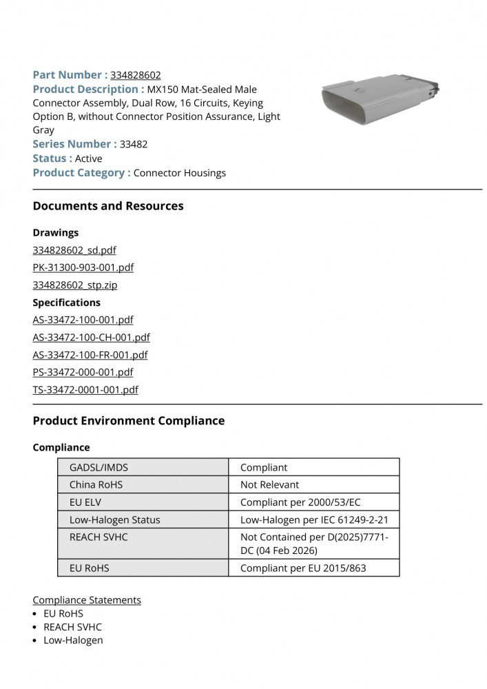 MOLEX 334828602 product document preview, page 1