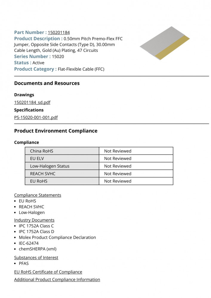 MOLEX 150201184 specification page 1