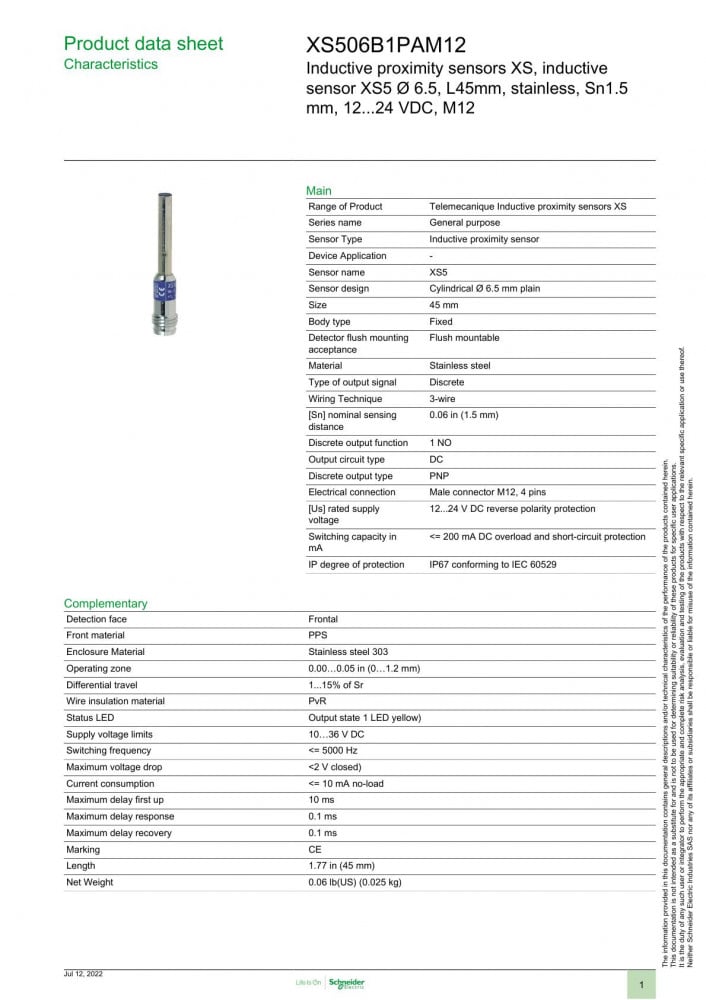 XS506B1PAM12 technical document page 1