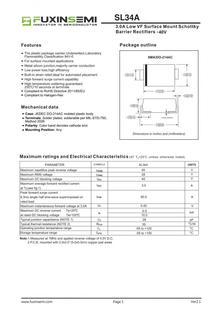 SL34A datasheet page 1