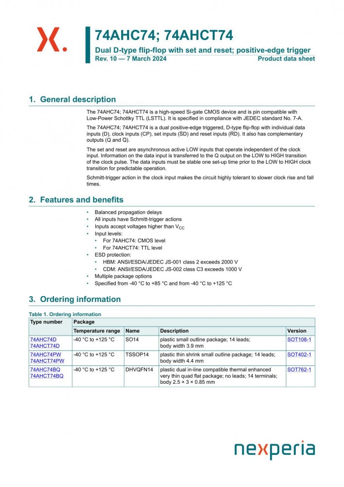 74AHCT74D,118 datasheet page 1