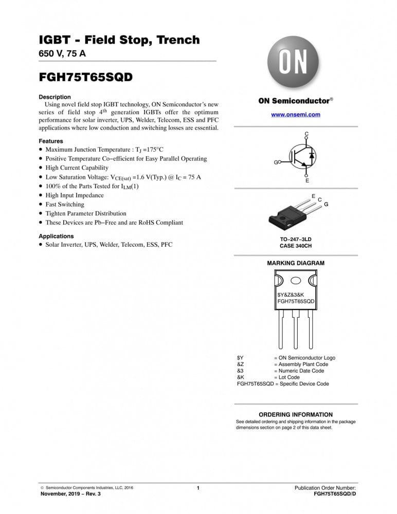 FGH75T65SQD-F155 datasheet page 1
