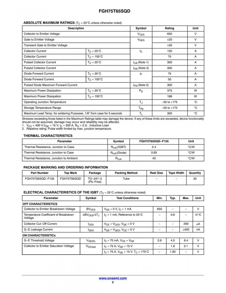 FGH75T65SQD-F155 datasheet page 2