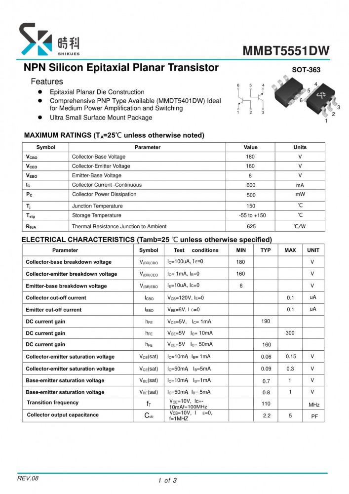 MMBT5551DW datasheet page 1