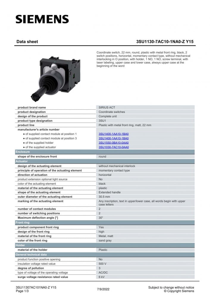SIEMENS A6X30142593 datasheet page 1