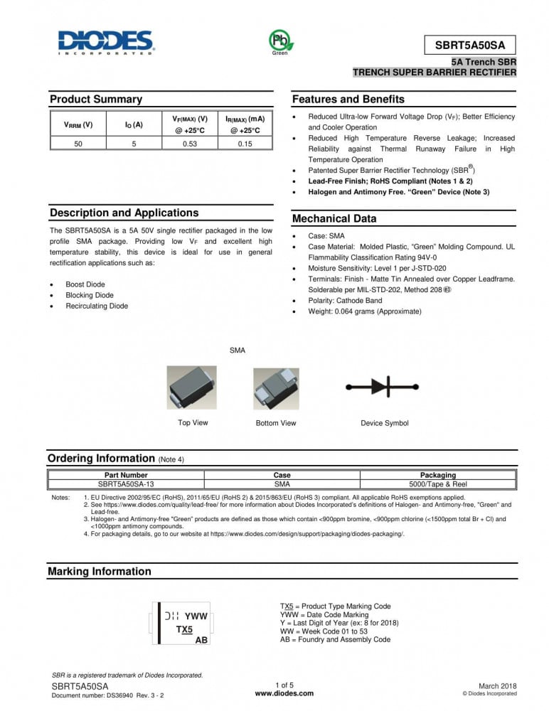 SBRT5A50SA-13 datasheet page 1