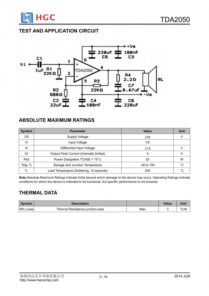 TDA2050TBG datasheet page 3