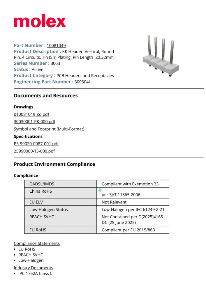 Molex KK 508 connector specification, page 1