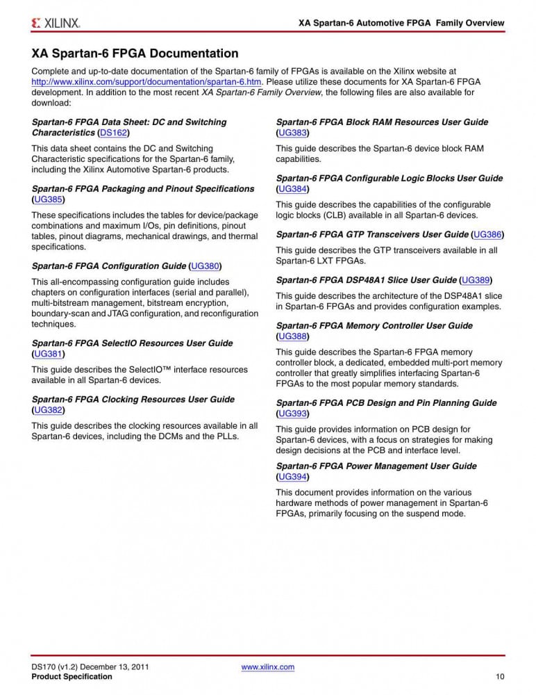 XA Spartan-6 product specification page 10
