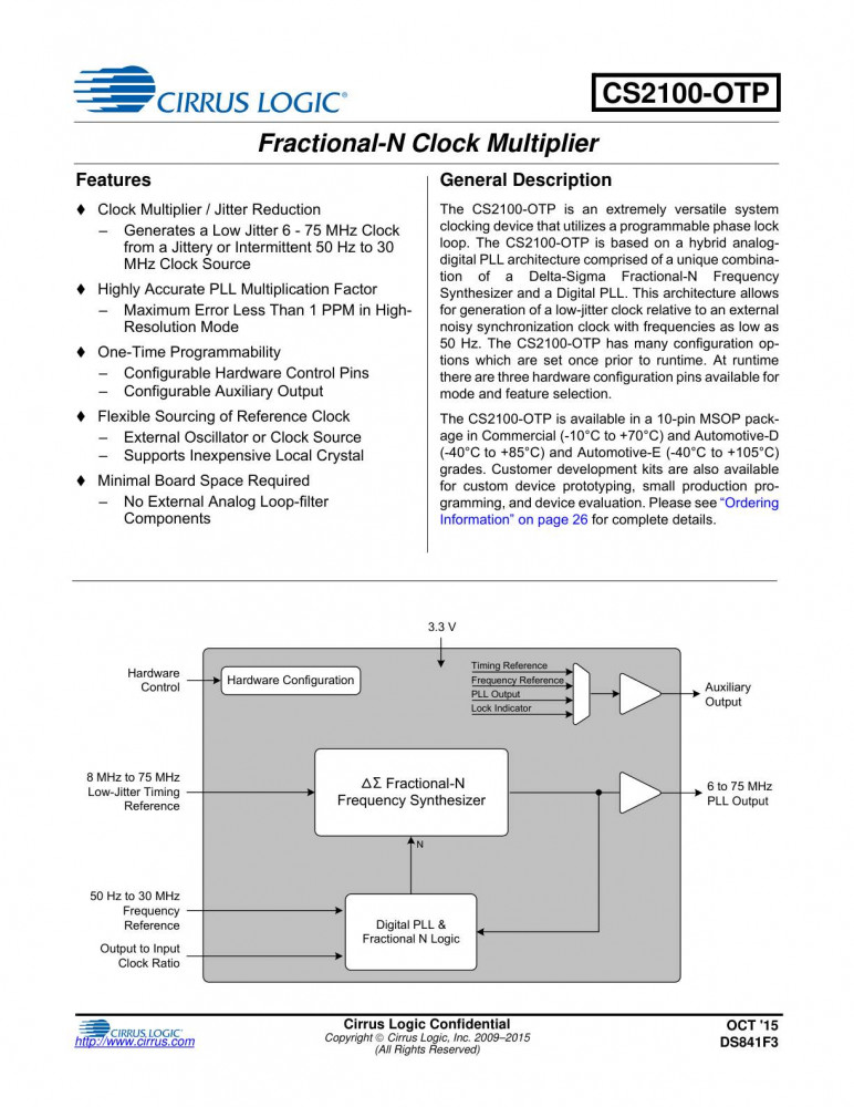 CS2100P-DZZR technical document page 1