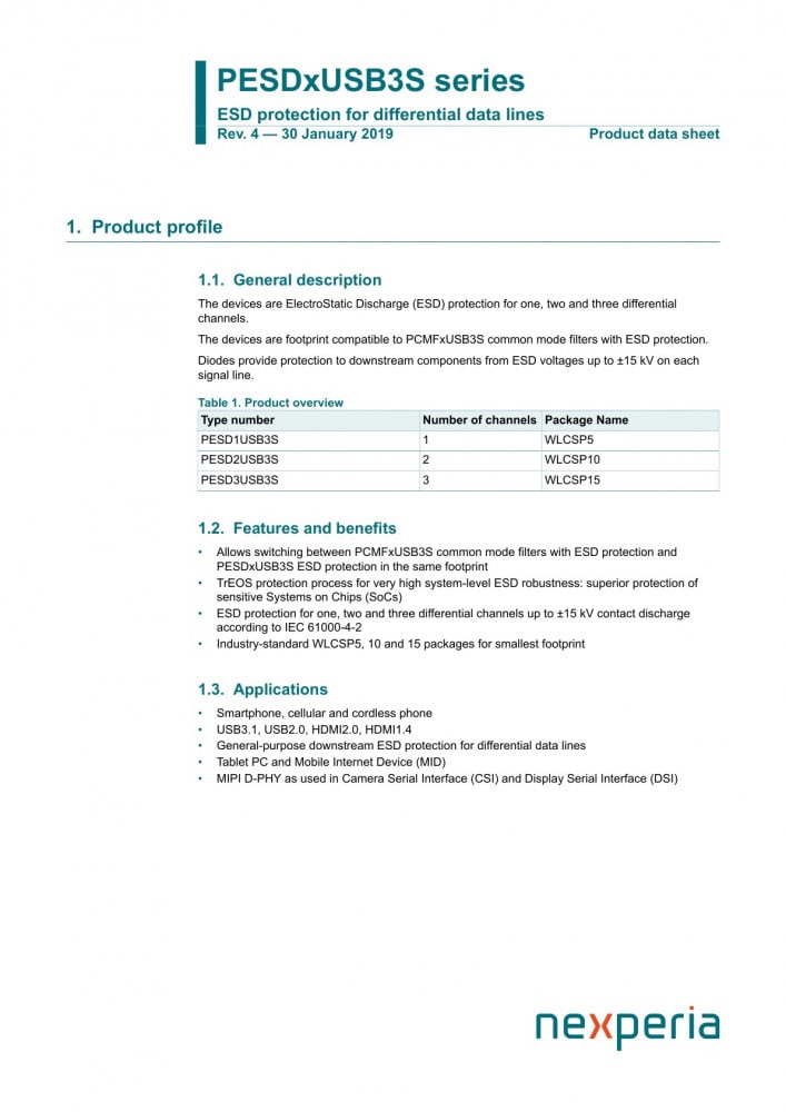 PESD1USB3SZ technical document page 1