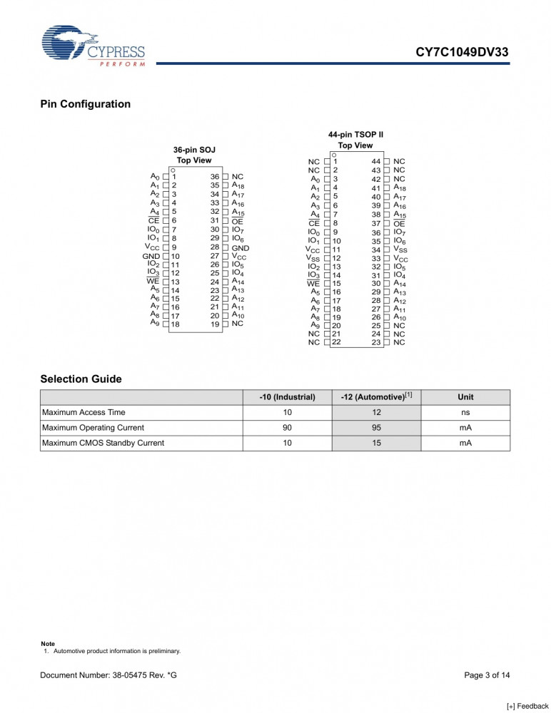 CY7C1049DV33 datasheet page 3