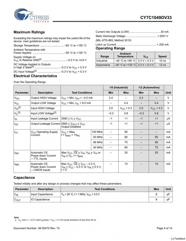 CY7C1049DV33 datasheet page 4