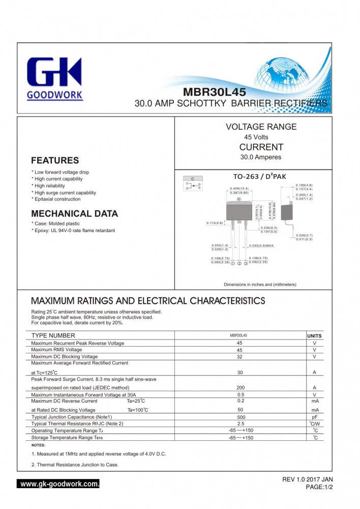 MBR30L45 datasheet page 1
