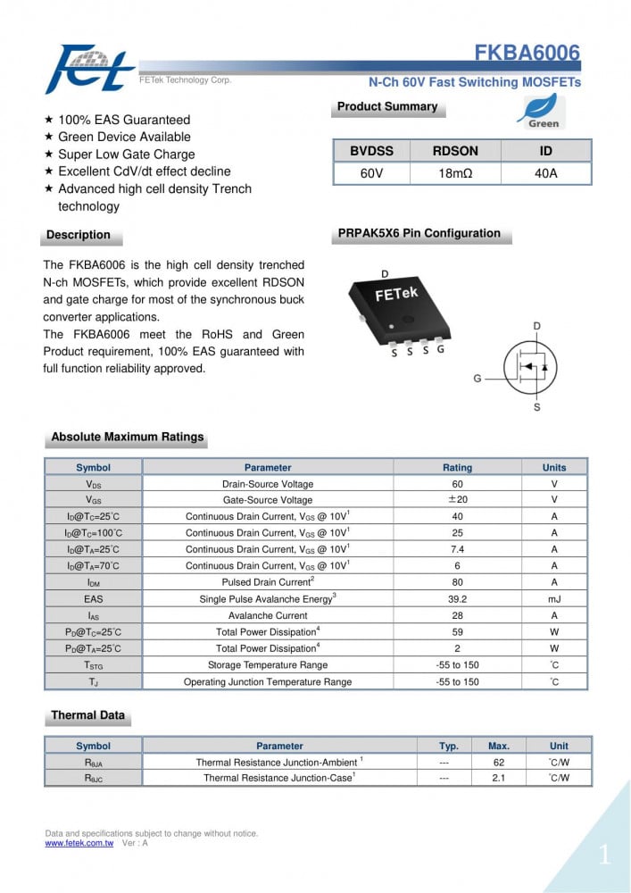 FKBA6006 datasheet page 1