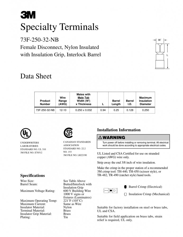3M 94830 terminal datasheet page 1