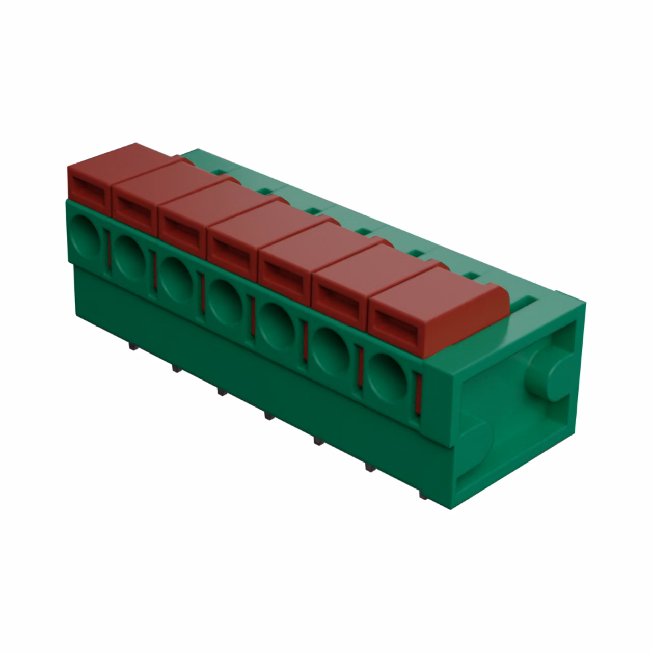 5.00mm Pitch, Eurostyle Fixed-Mount Push-Button Terminal Block, Horizontal, 10A, 22-14 AWG, Green, 7 Circuits for sale