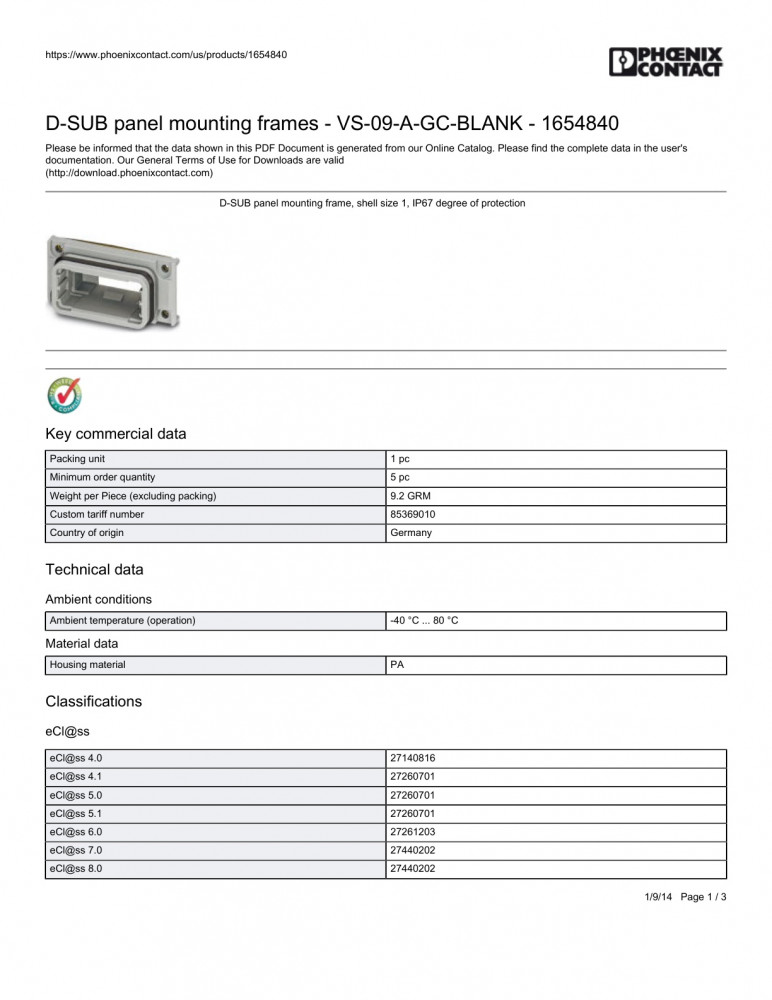 Phoenix Contact 1654840 product overview