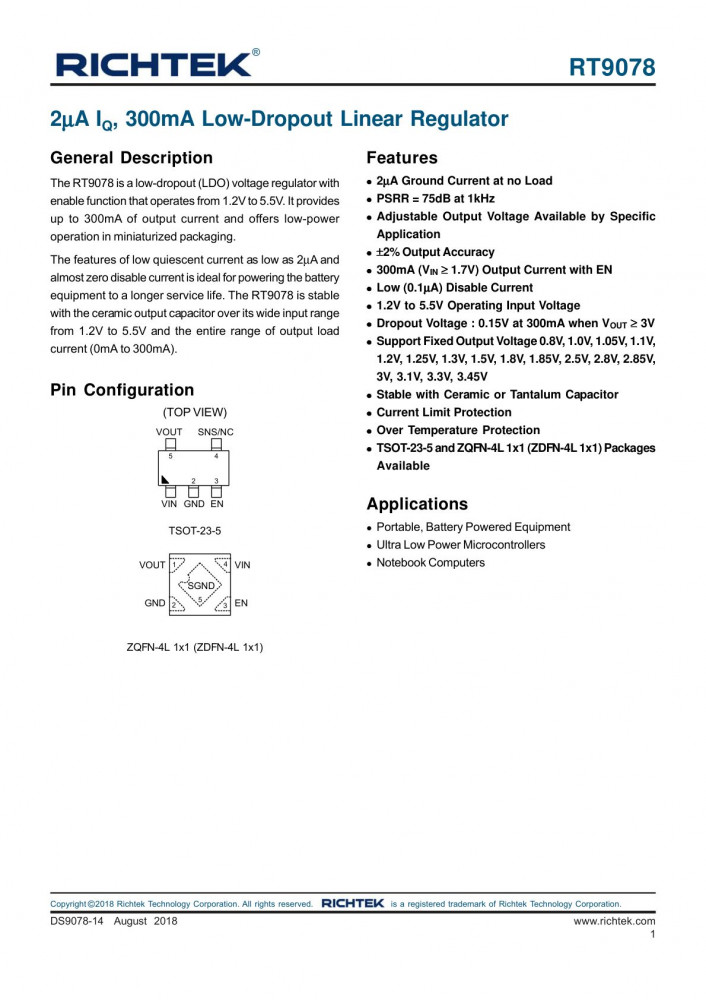 RT9078 datasheet page 1