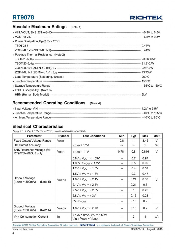 RT9078 datasheet page 4