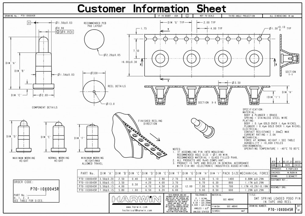 Harwin P70-1020045R technical document preview