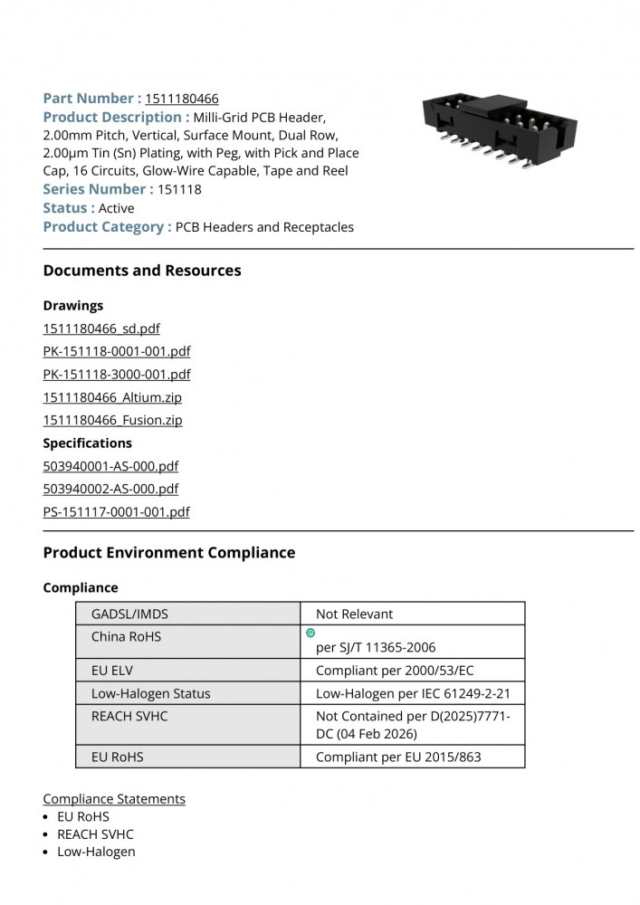 MOLEX Milli-Grid header specification page 1