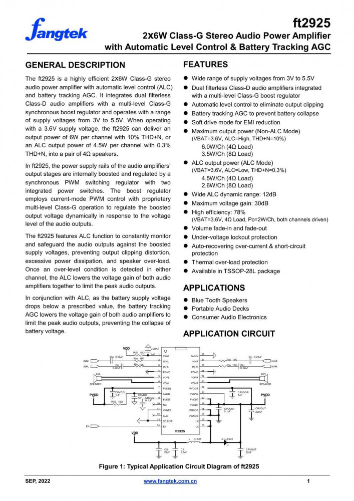 FT2925P datasheet page 1