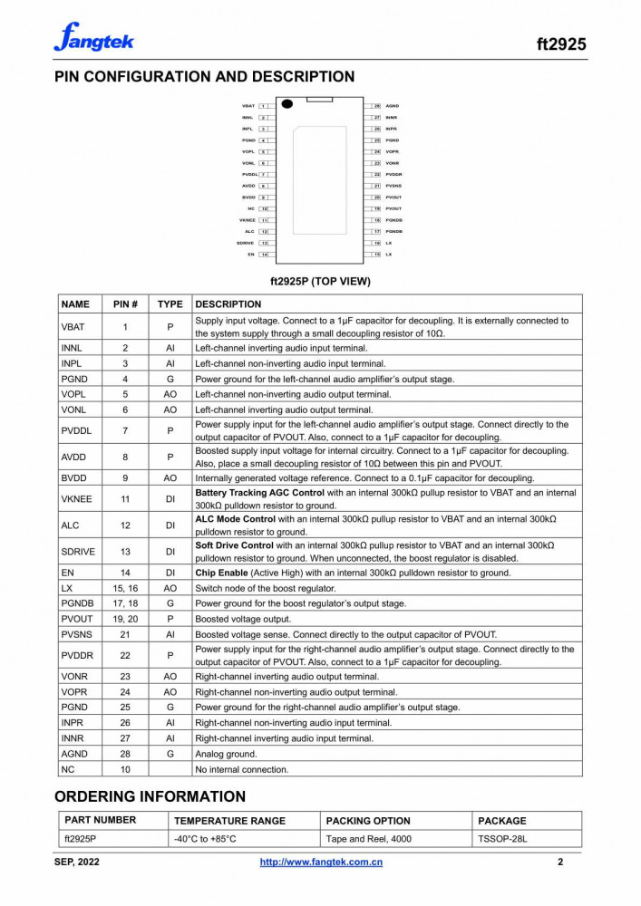 FT2925P datasheet page 2