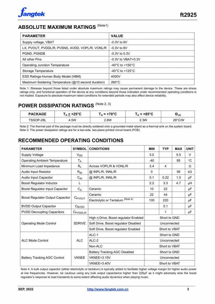 FT2925P datasheet page 3