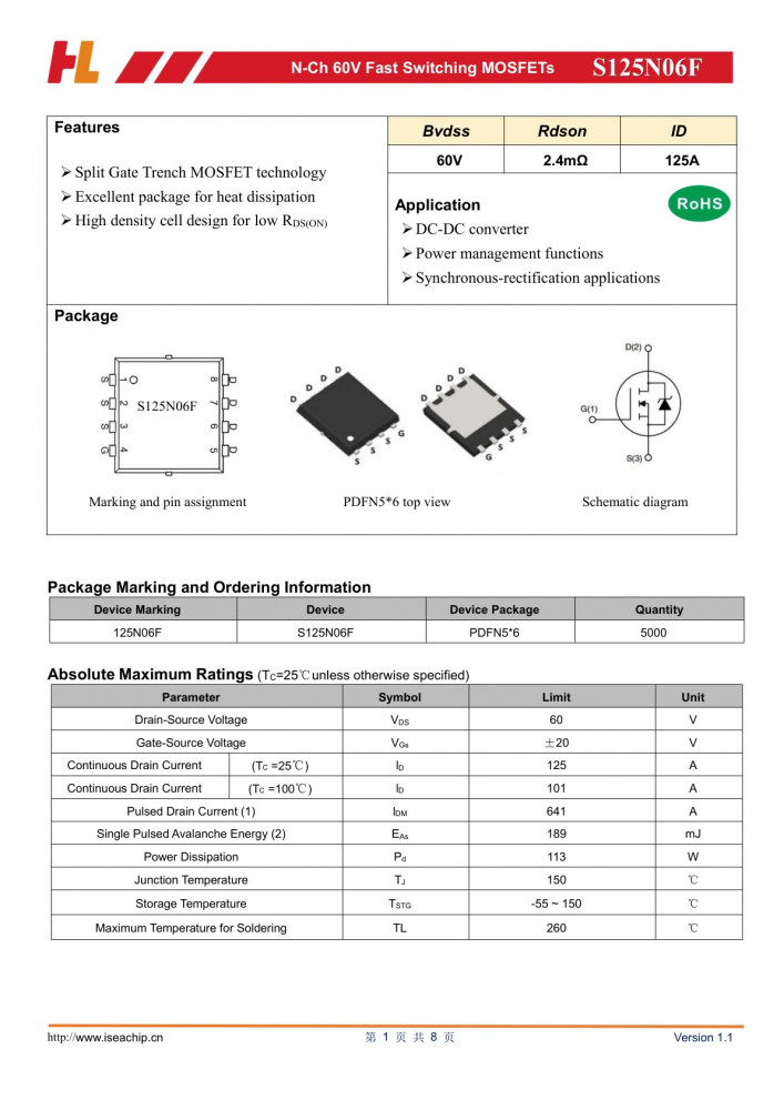 S125N06F datasheet page 1