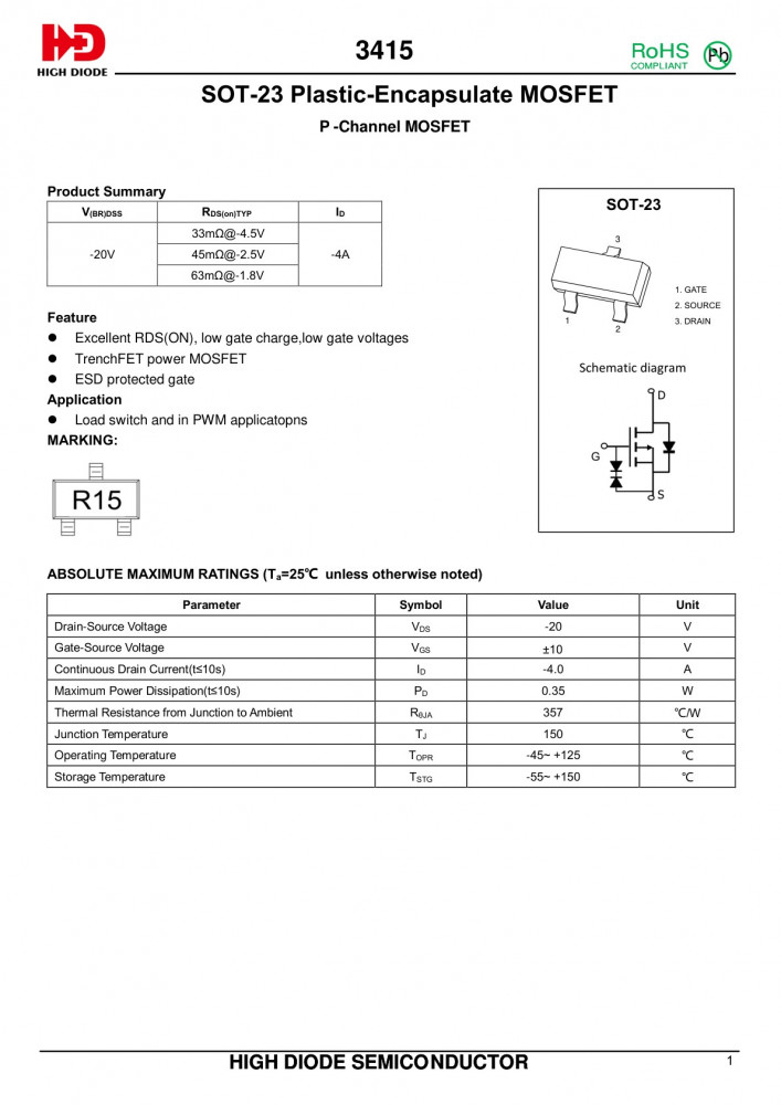 High Diode 3415 datasheet page 1