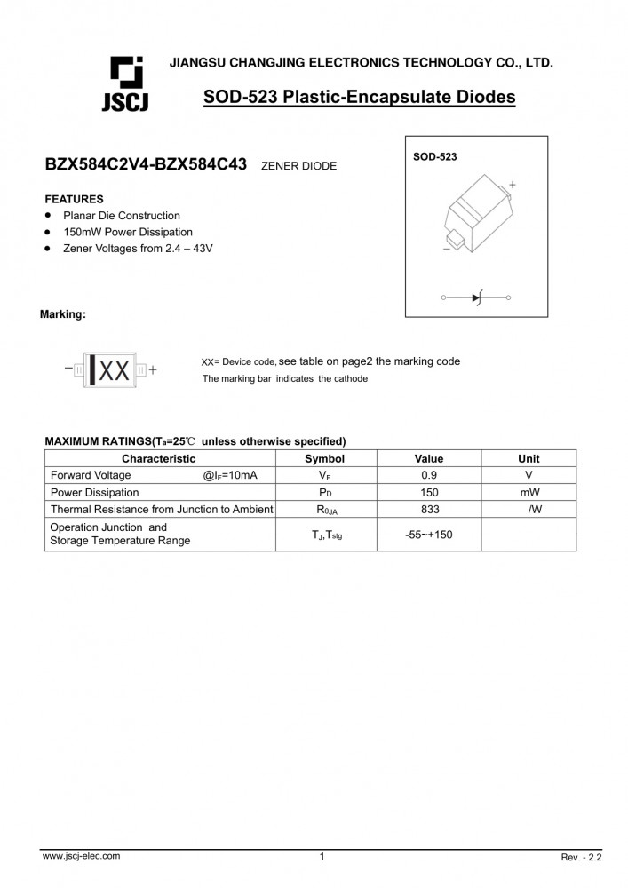 BZX584C30 datasheet page 1