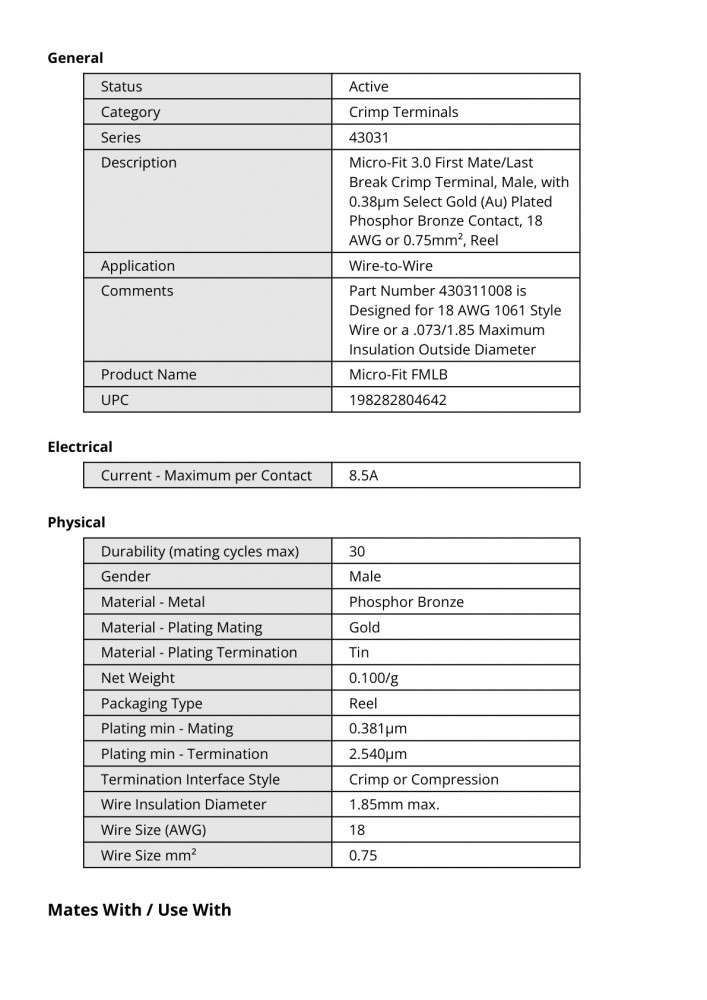 Technical document page 2 for Molex 430311008