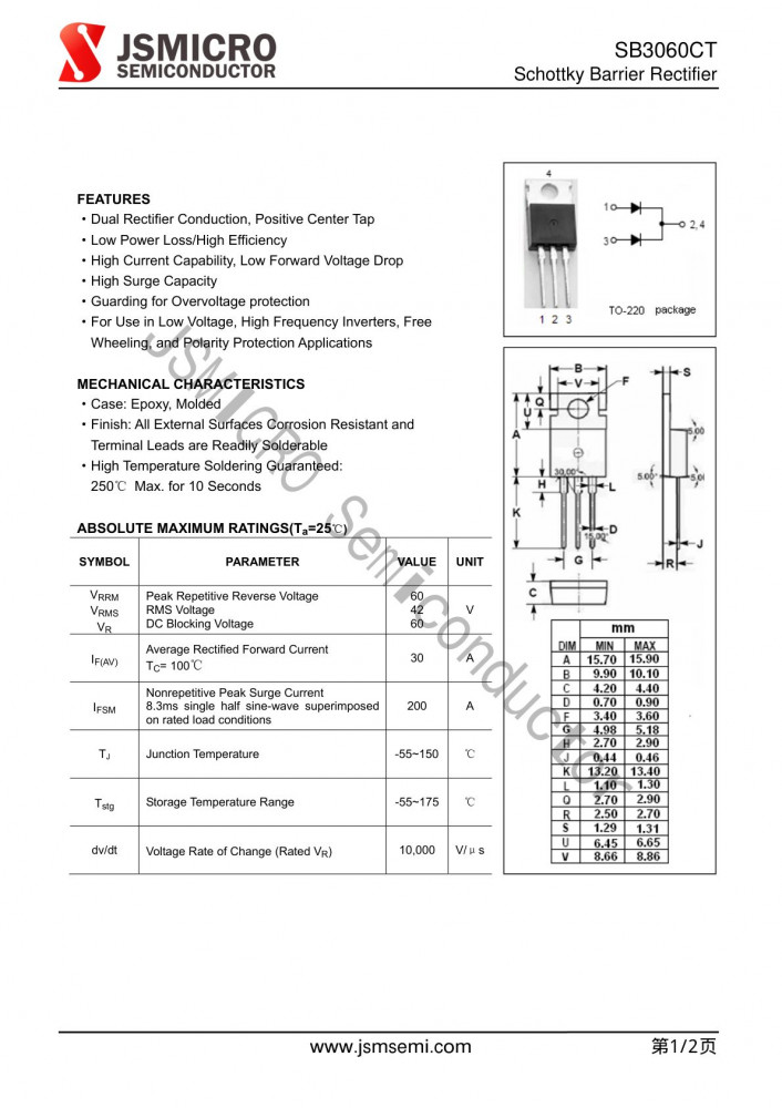 SB3060CT technical document page 1