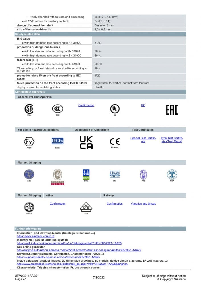 3RV20211AA25 datasheet page 4