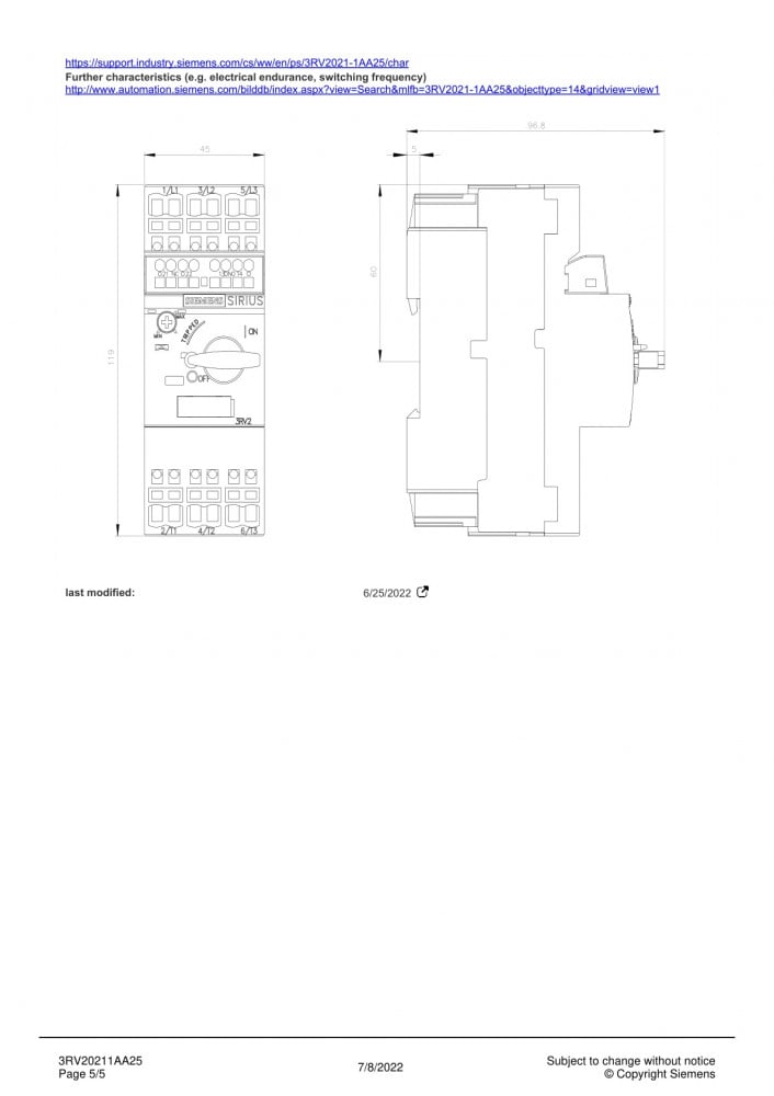 3RV20211AA25 datasheet page 5