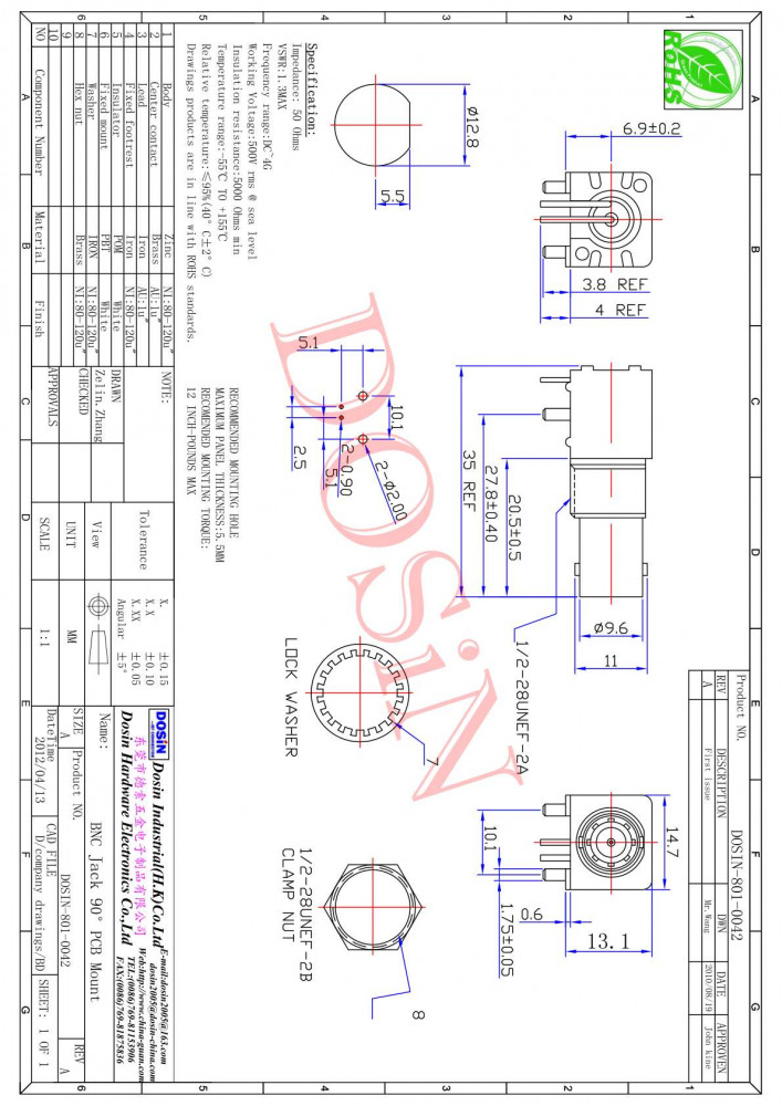DOSIN-801-0042 technical drawing page