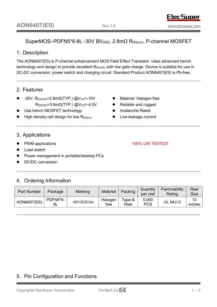 AON6407(ES) datasheet page 1