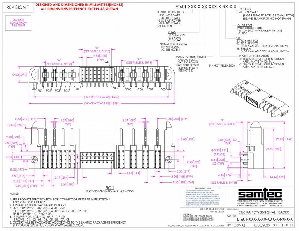 Samtec ET60 drawing page 1