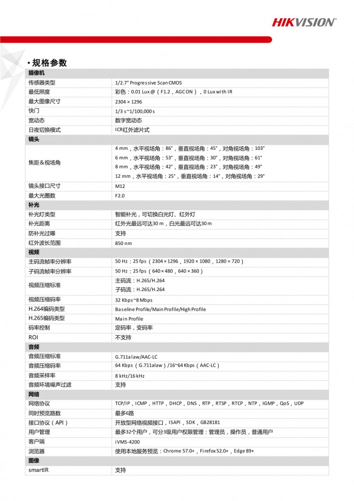 DS-IPC-B13HV3-LA technical document page 2