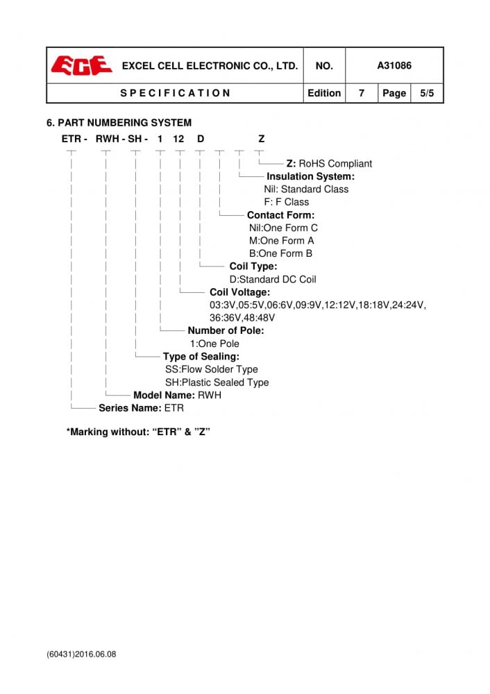 ECE ETR-RWH relay specification page 5