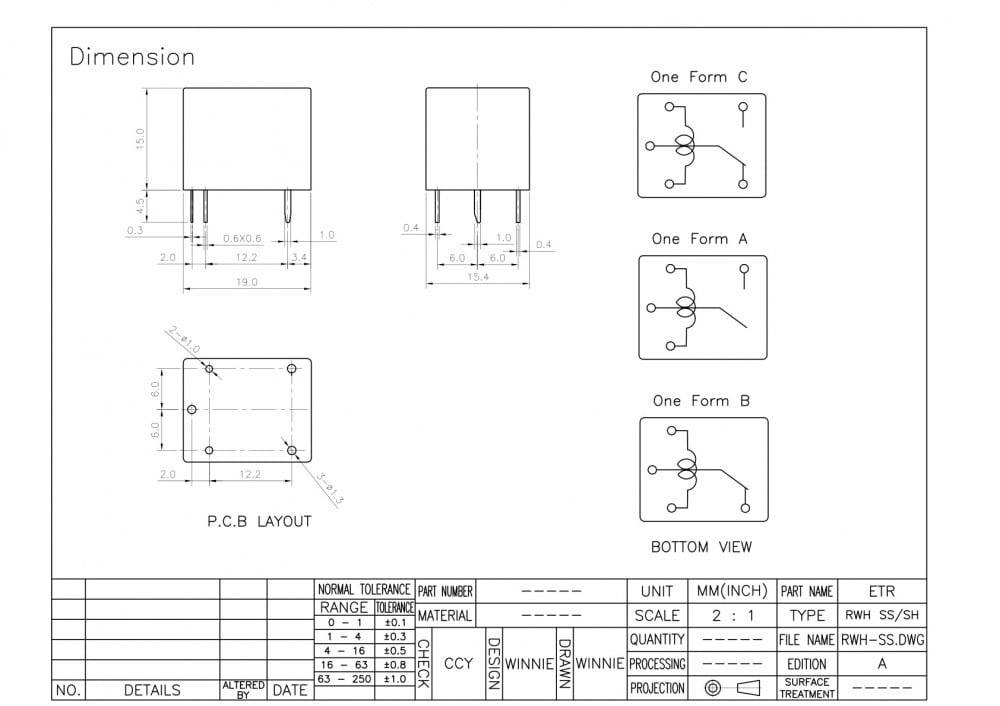 ECE ETR-RWH relay dimensional drawing
