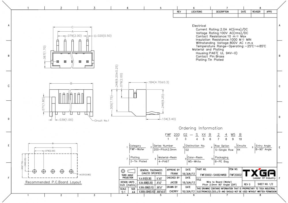 TXGA FWF20002 series technical drawing page 3