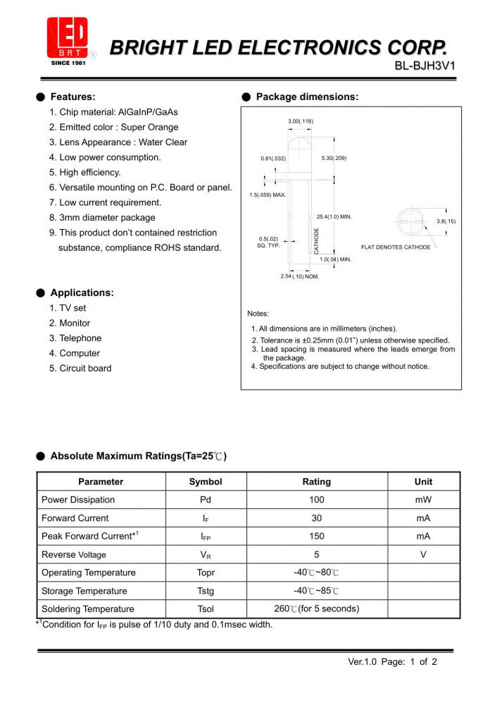 BL-BJH3V1 datasheet page 1