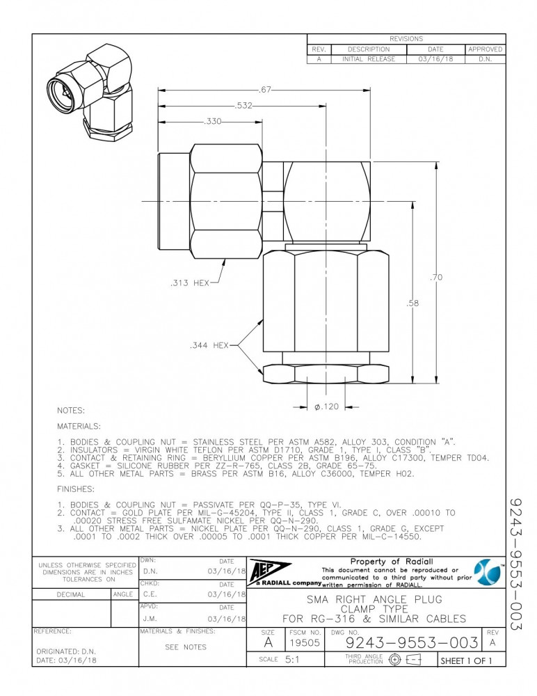 Radiall 9243-9553-003 product drawing page