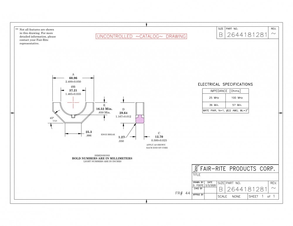 Fair-Rite 2644181281 technical drawing preview