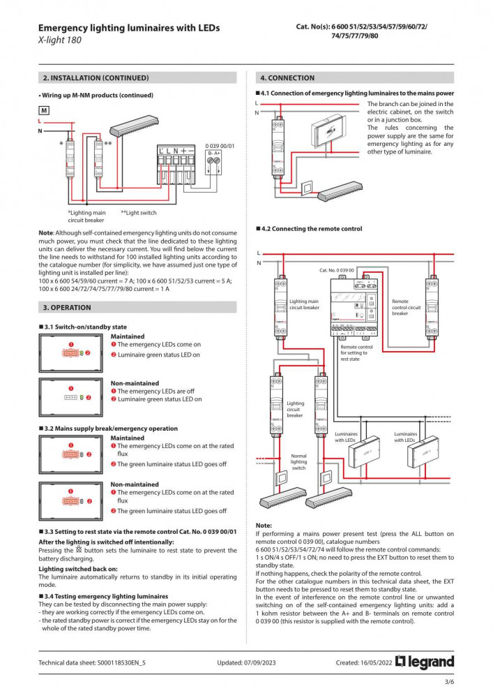 Legrand emergency luminaire technical document, page 3