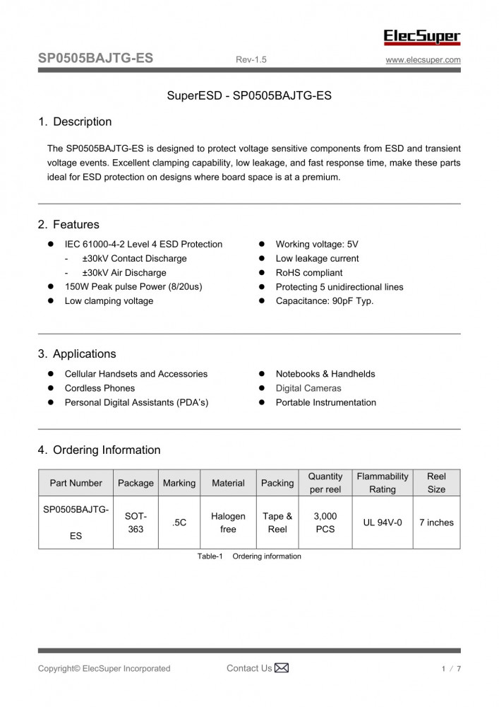 SP0505BAJTG-ES datasheet page 1