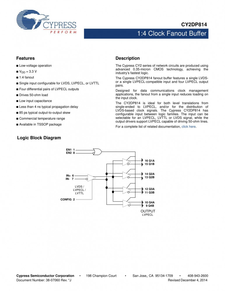 CY2DP814ZXCT datasheet page 1